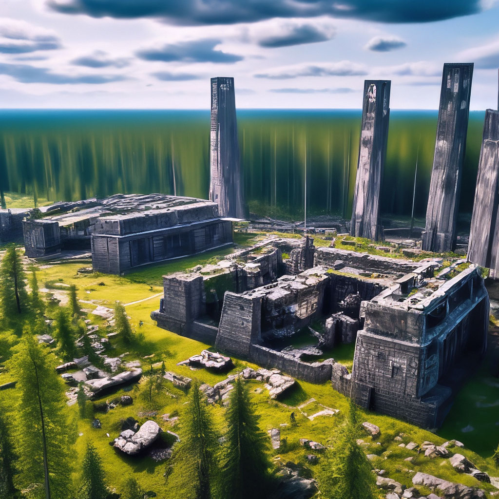"Ruins of ancient megalithic structures and multi-storey buildings in ...