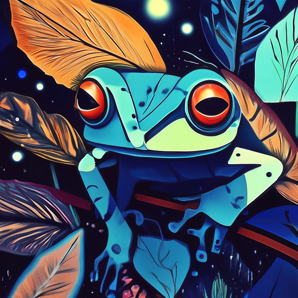 "Abstraction,geometry, vector graphics, frog, night, stars, autumn ...
