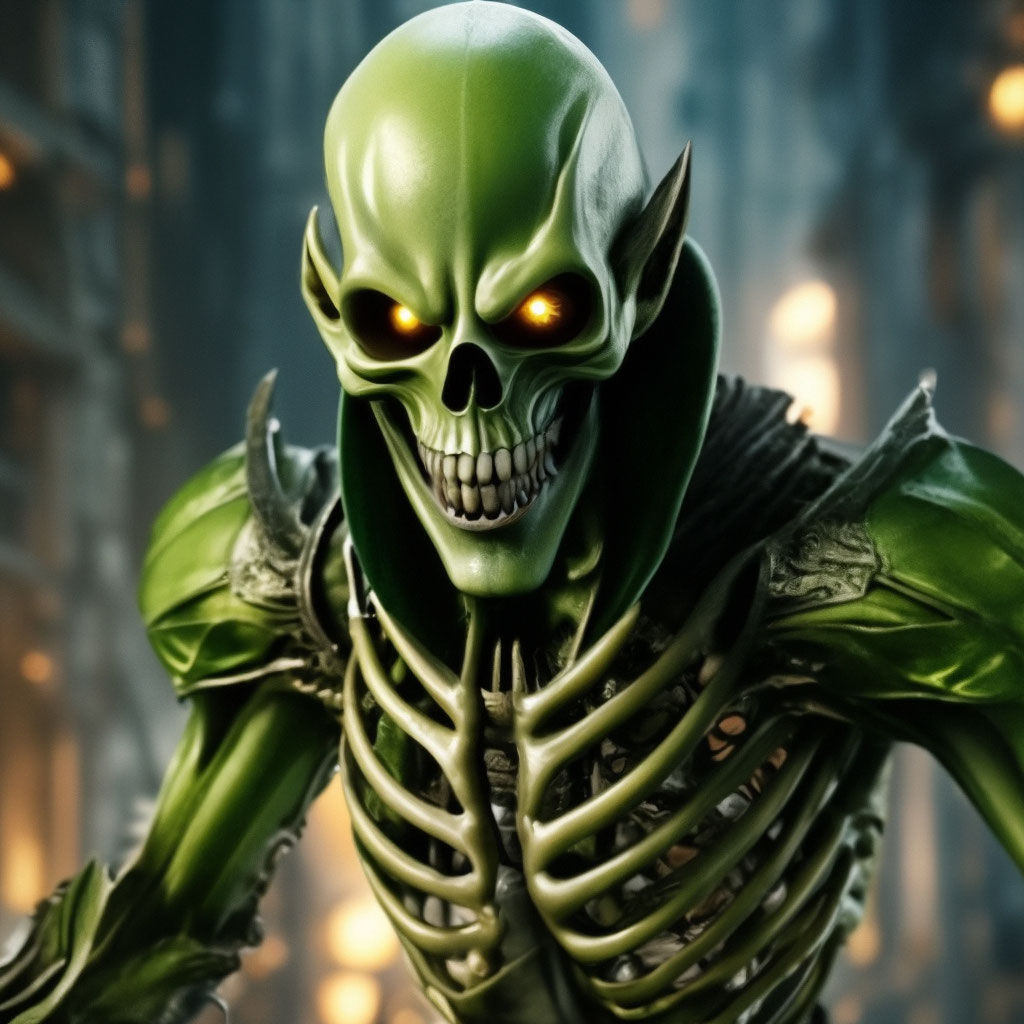 "Skeleton green goblin" — image created in Shedevrum