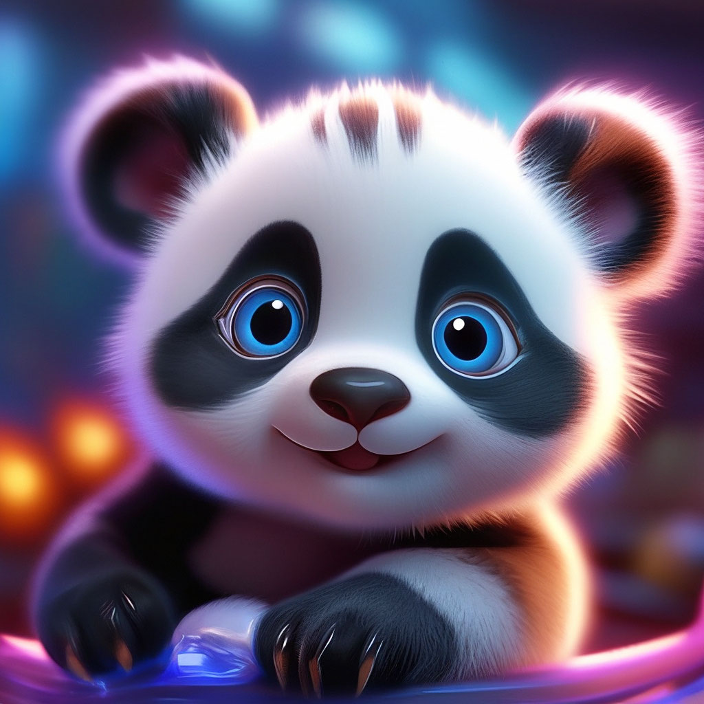"Very cute little panda, mischievous eyes, hyperrealism, realistic ...