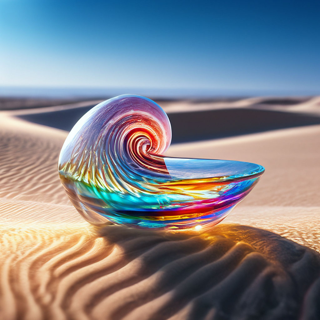 "🌀 in the middle of a snow-white desert, a clam with a long spiral cone ...