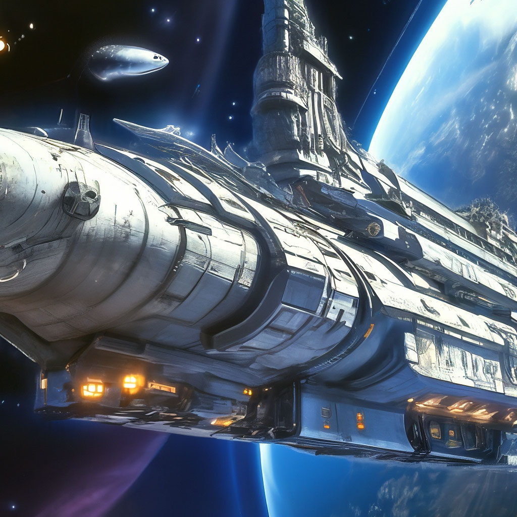 "Photorealism, giant combat space cruiser orbiting the planet, high ...