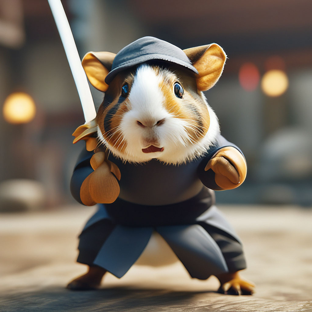 "Paddle-eared guinea pig ninja in a fighting stance, , aesthetically ...