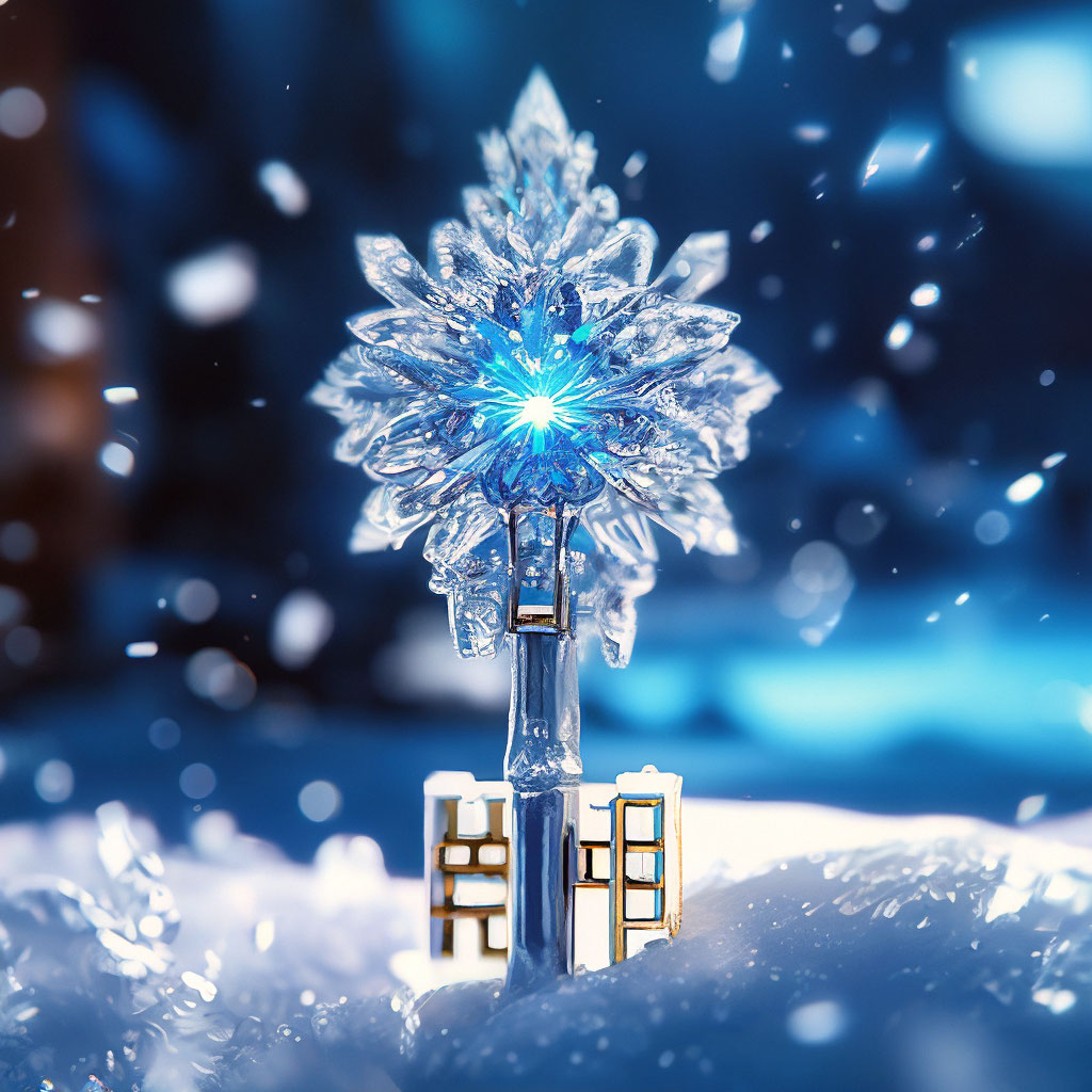 "Magic ice key, snow ice background, made of ice, in the center of the ...