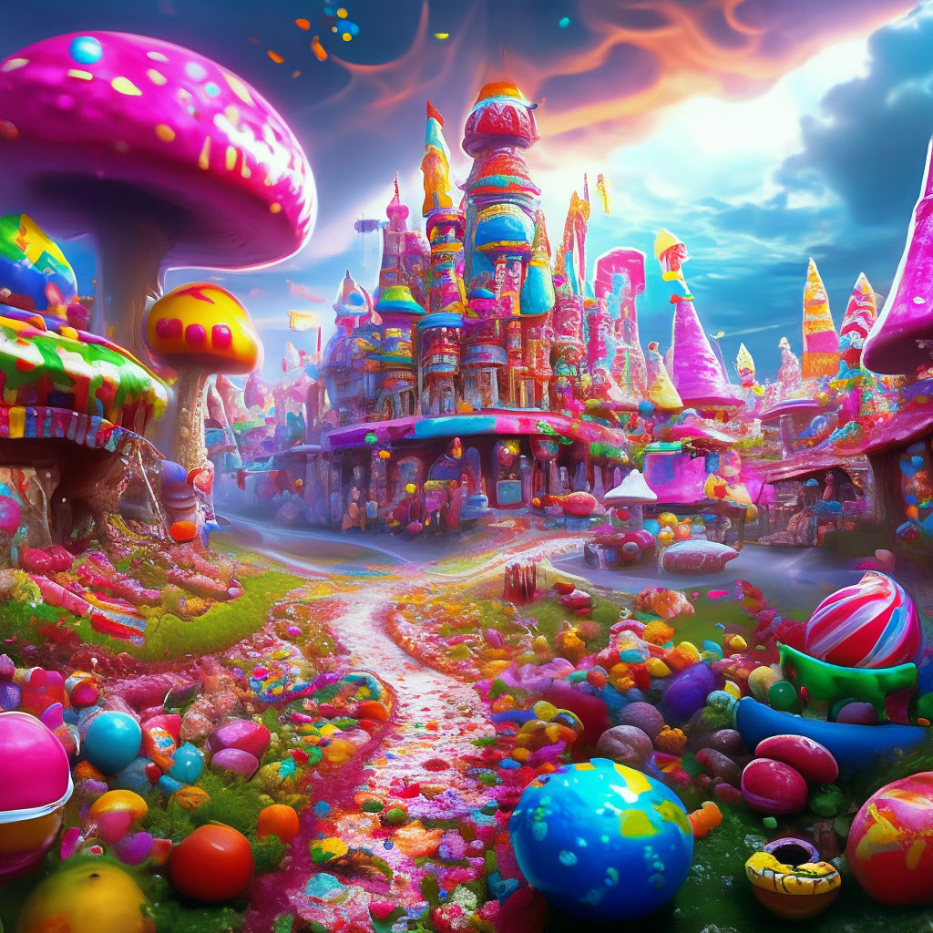"Hyperrealistic candy kingdom magical fabulous,clear details, bright ...