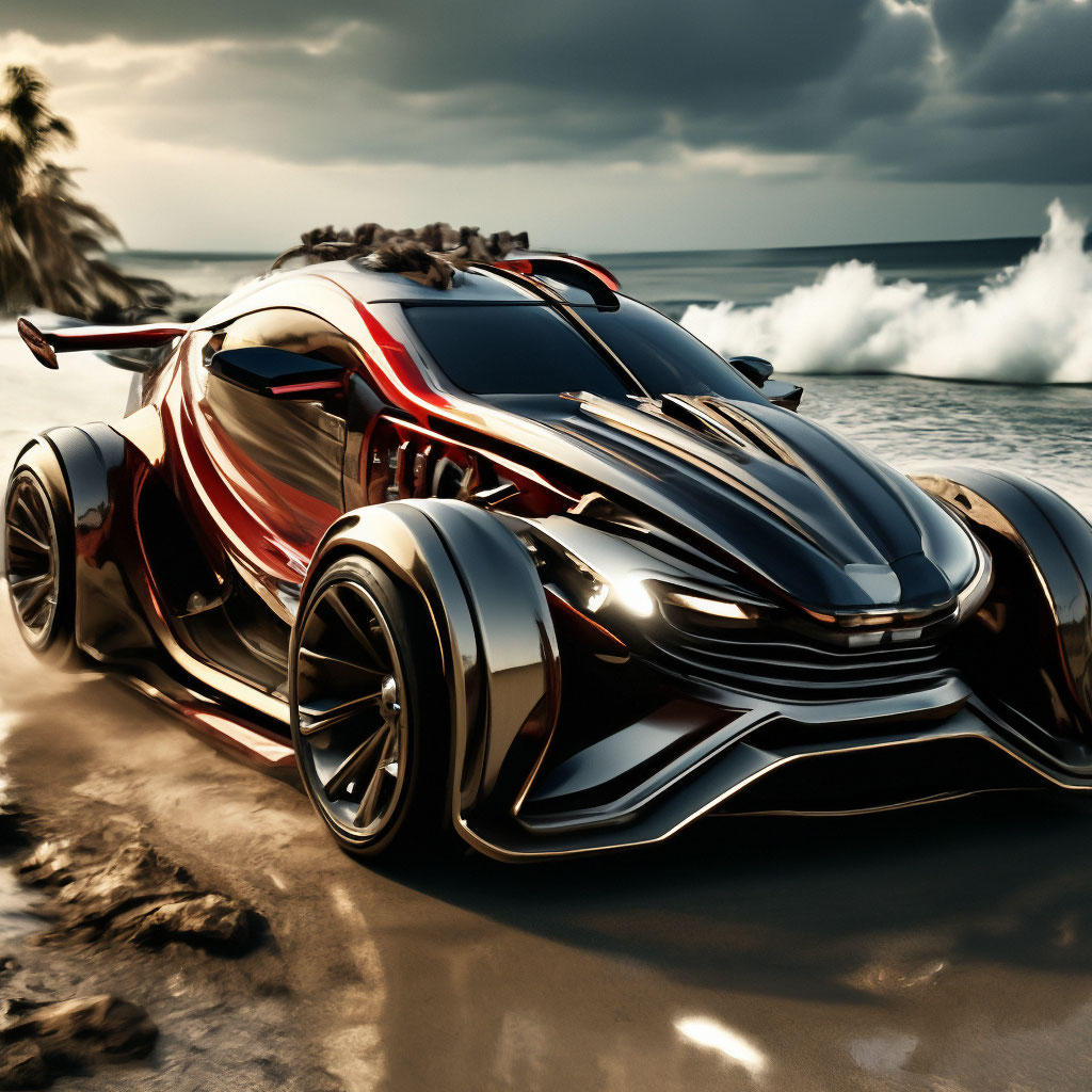 "Tsunami car, symbiosis, mixture, collaboration, hybrid, realistic ...