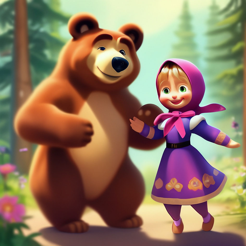 "Masha and the bear from the cartoon dance" — image created in Shedevrum