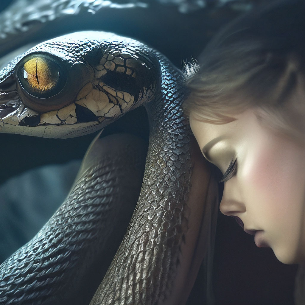 "High quality, beautiful, maximum detail, snake girl with big eyes ...