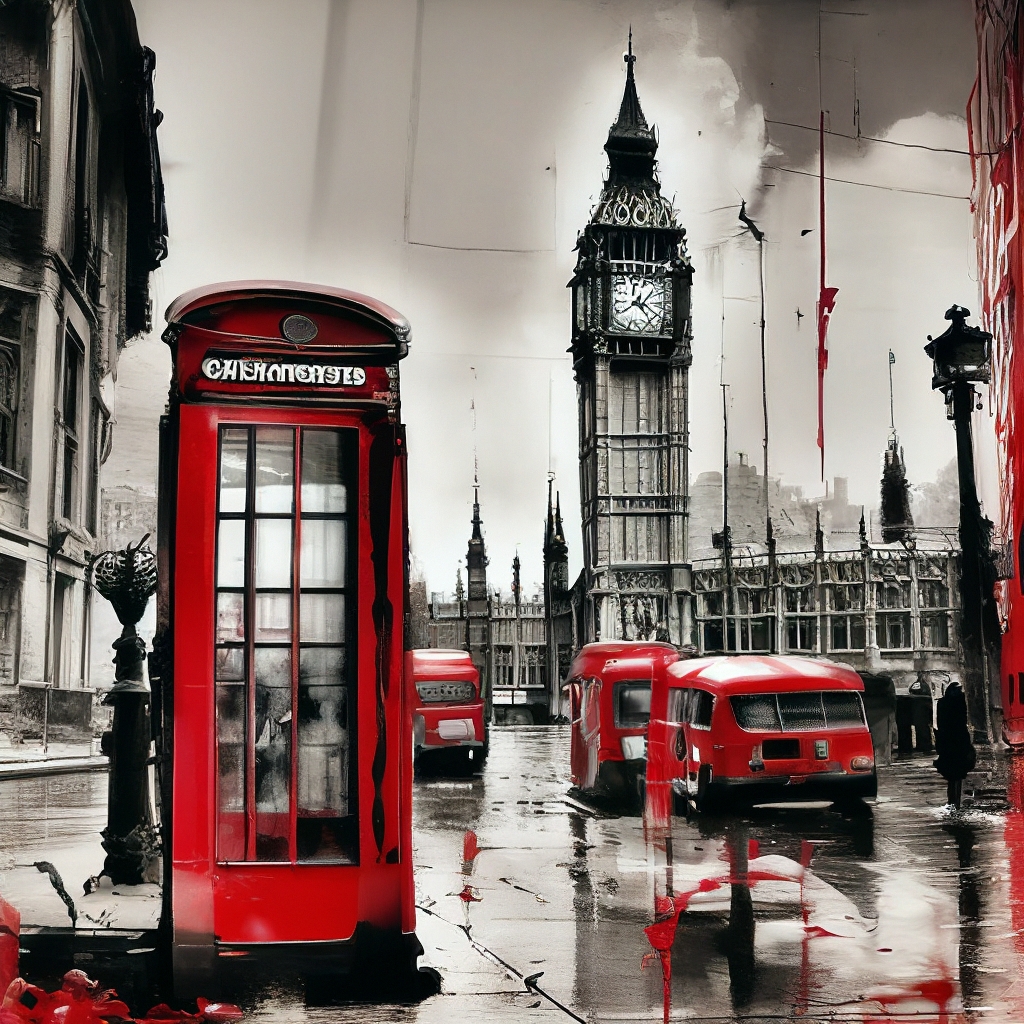 "Gothic london, grunge, ink, red red telephone booth, big ben." — image ...