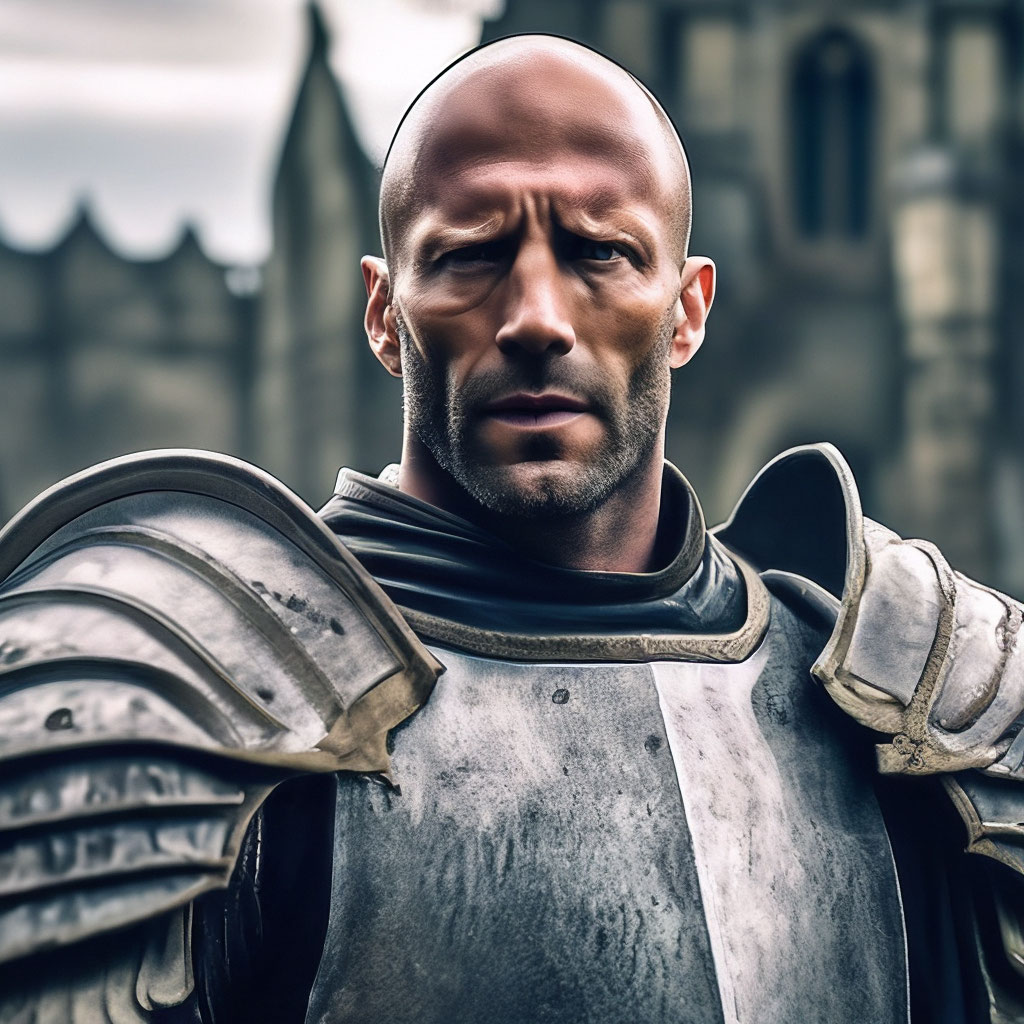 "If jason statham were a knight in armor, photorealism, professional ...