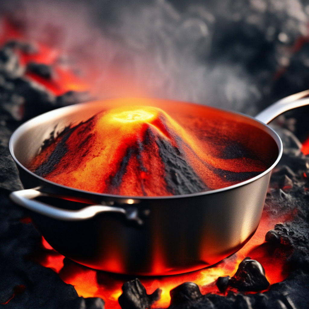 "Volcanic activity in a saucepan, hyper-detail, professional photo ...