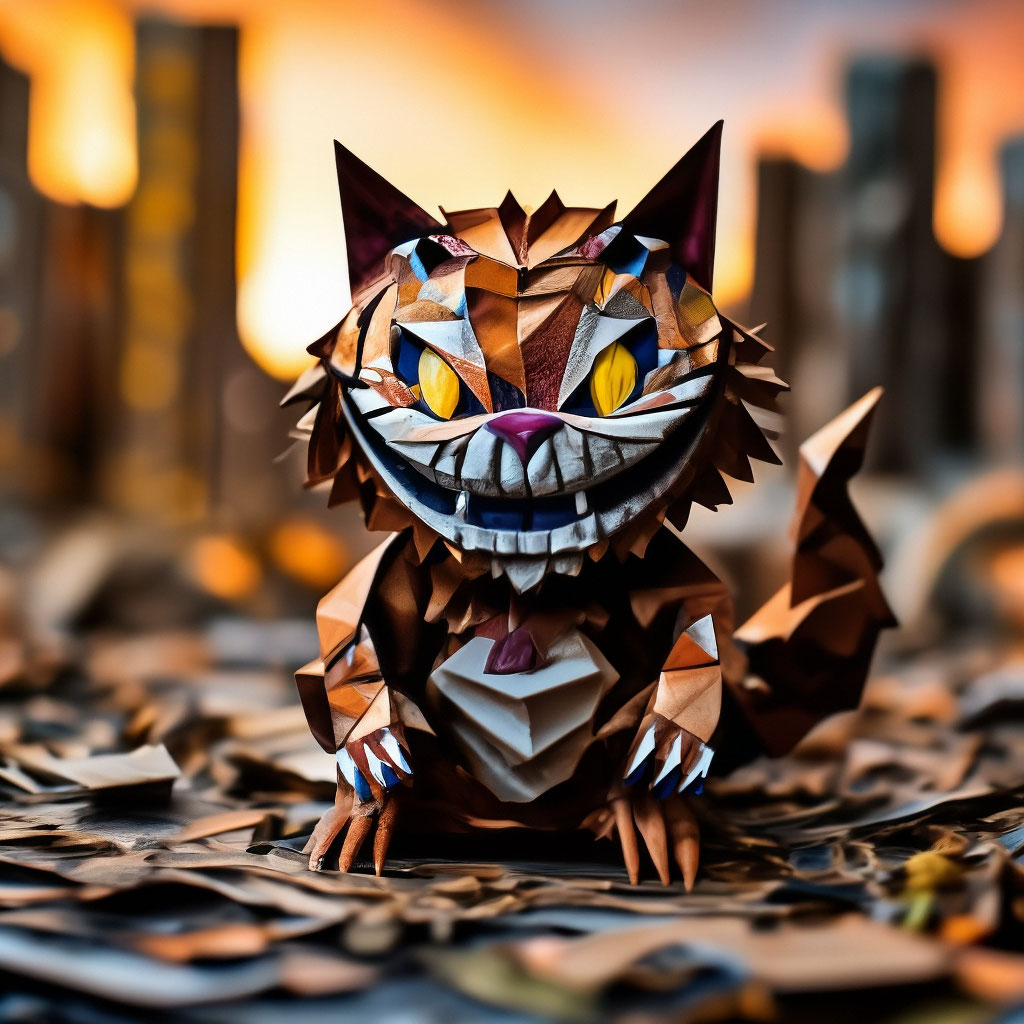 "Origami, paper, cheshire cat, post-apocalyptic, colorful, super ...