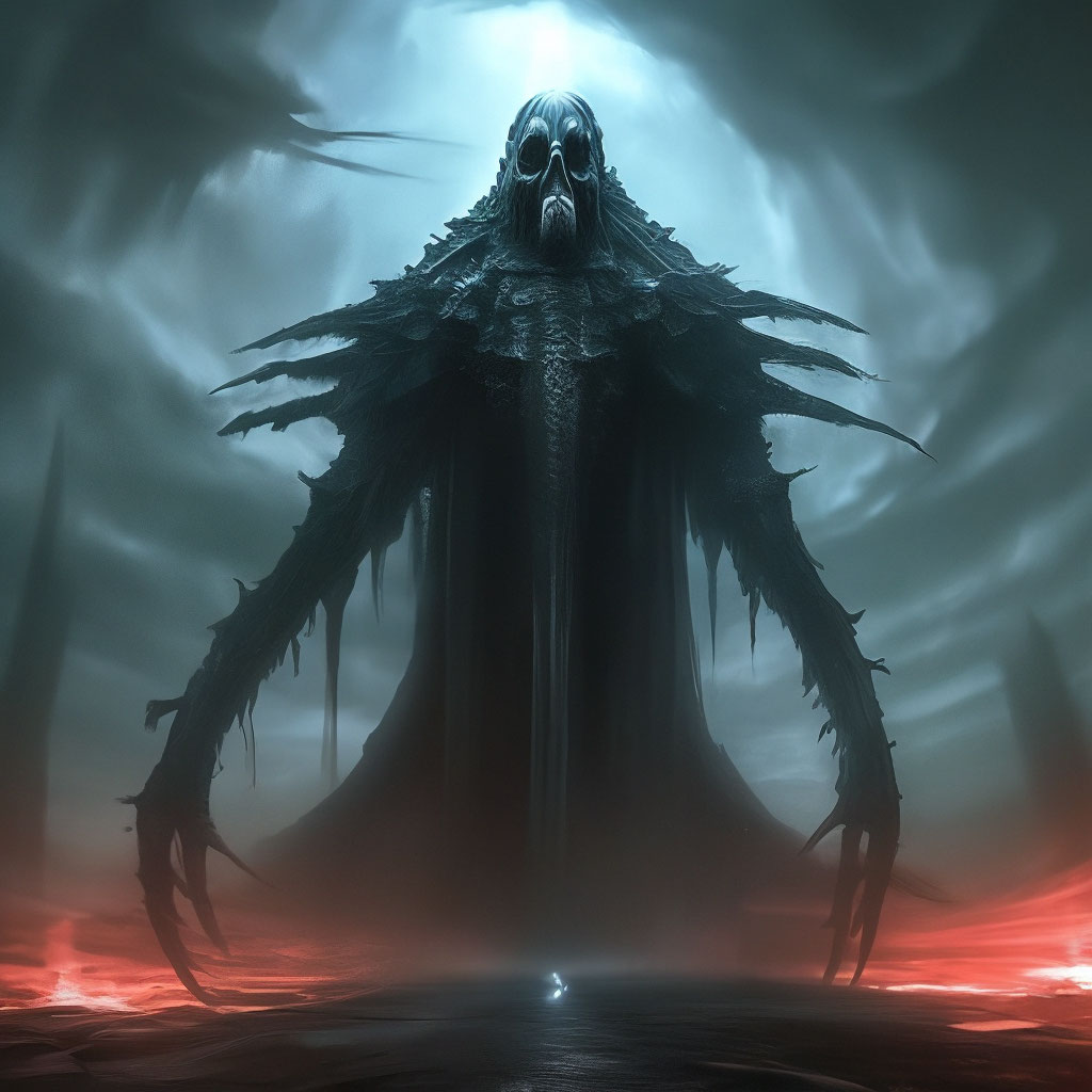 "Dark monolith of the undead, horror" — image created in Shedevrum