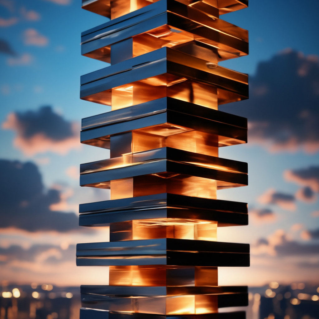 "Skyscraper, Jenga Tower" — image created in Shedevrum