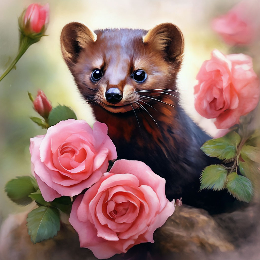 "Sable with rose flower realistic computer graphics, high detail, high ...