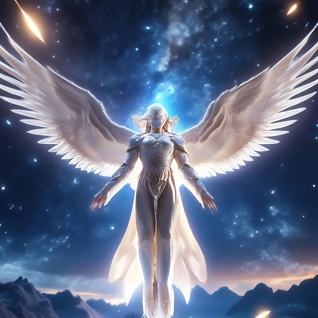 "Seraphim,against the background of the starry cosmic sky,aesthetically ...