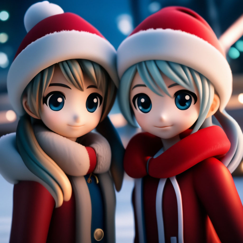"New Year Miku hatsune and Sailor Moon at the ice rink in Santa hats ...