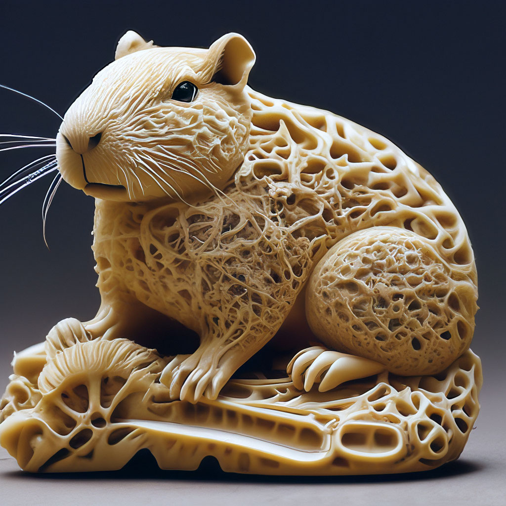 ". netsuke.fractal.capybara. bone carving.light pencil.compressed line ...