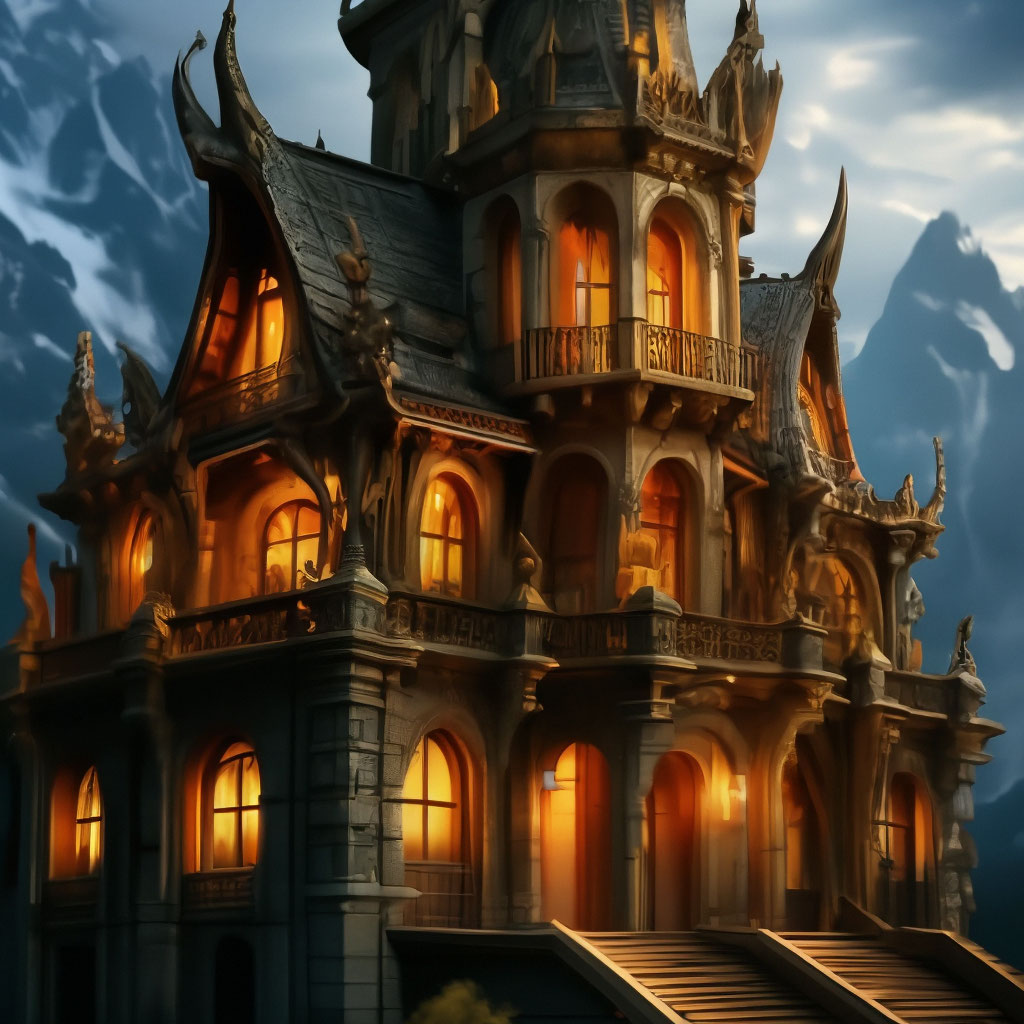 "Beautiful, fabulous dragon house, digital illustration, high detail ...