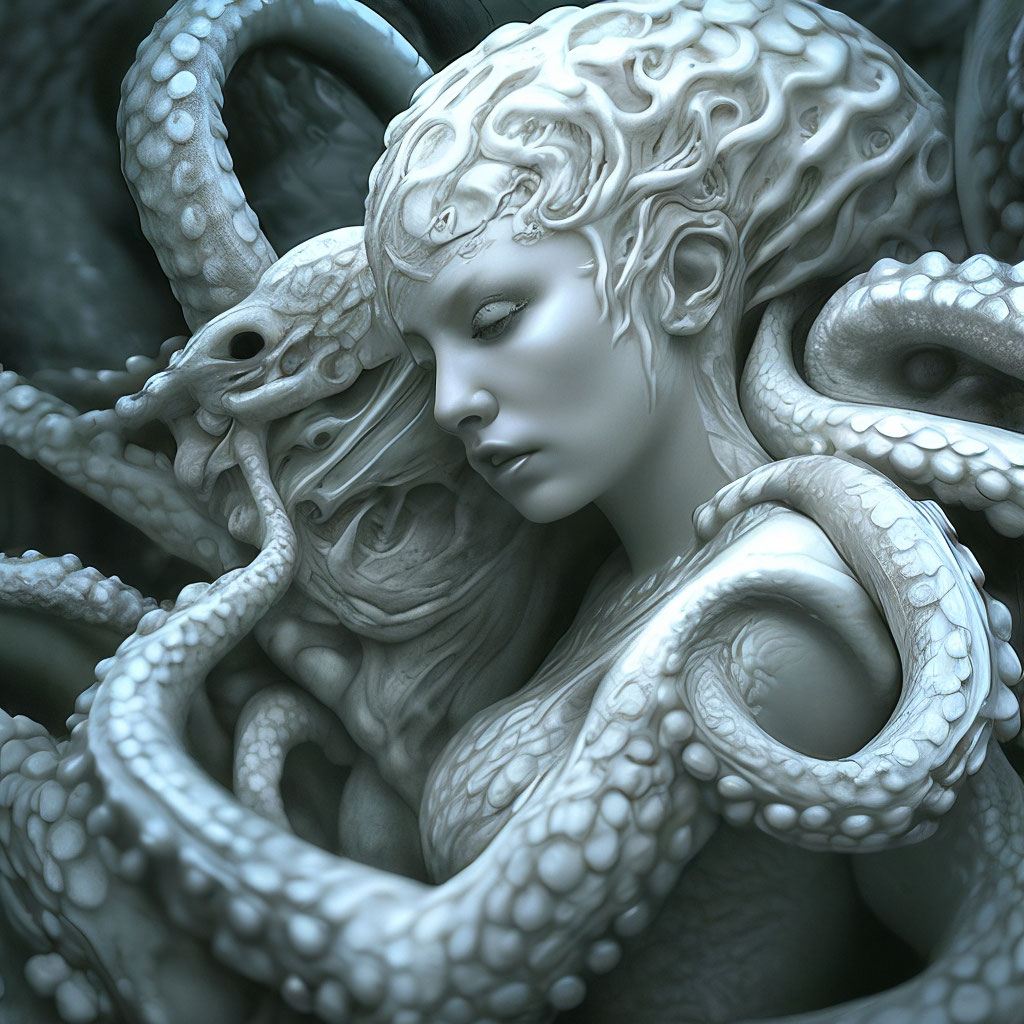 "Female anthropomorphic hybrid octopus and albino woman skin scales ...
