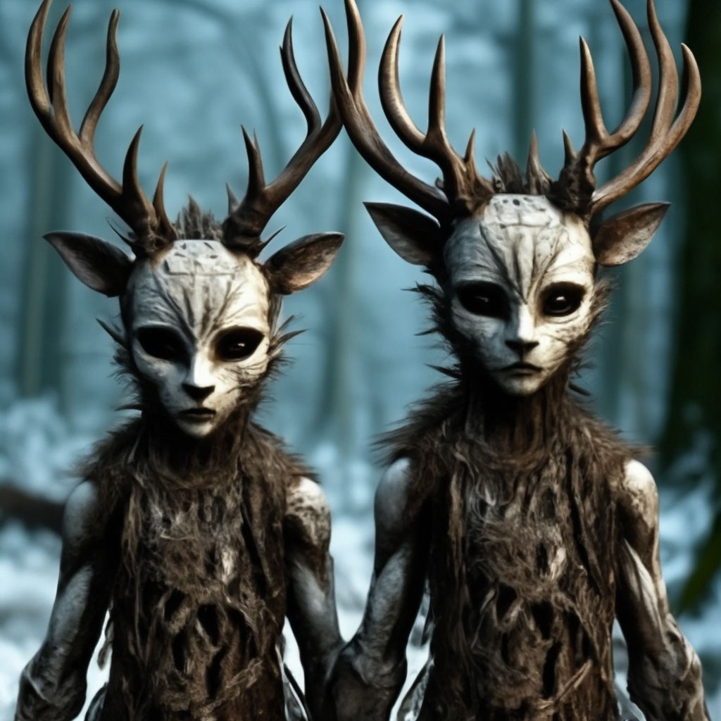"Horned humanoid humanoid creatures two identical very small children ...