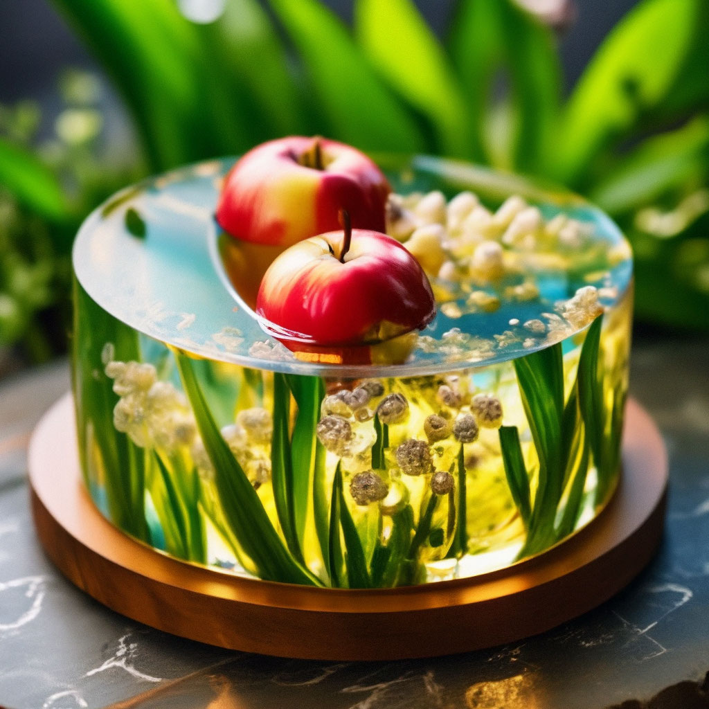 "Cake made of transparent epoxy resin inside the magical shining lily ...