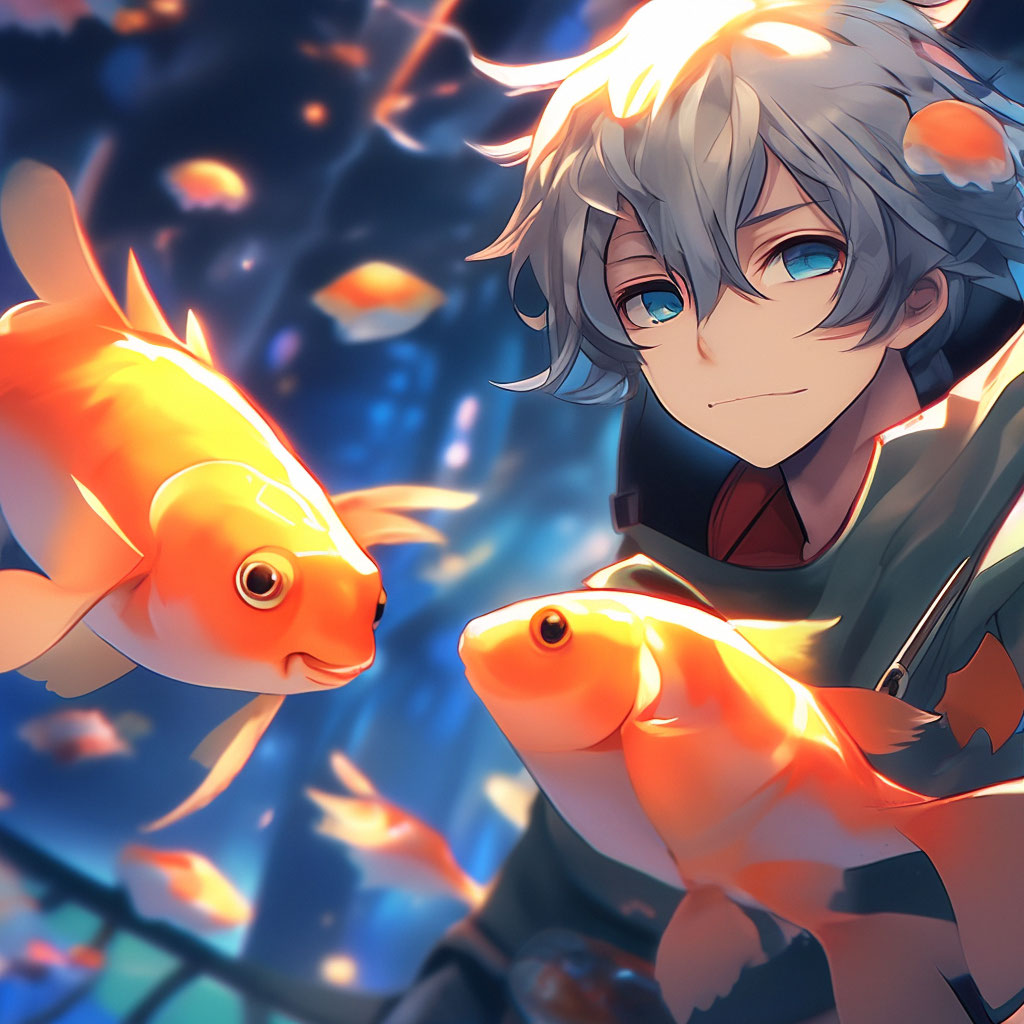 "Anime guy with goldfish , detailed illustration" — image created in ...