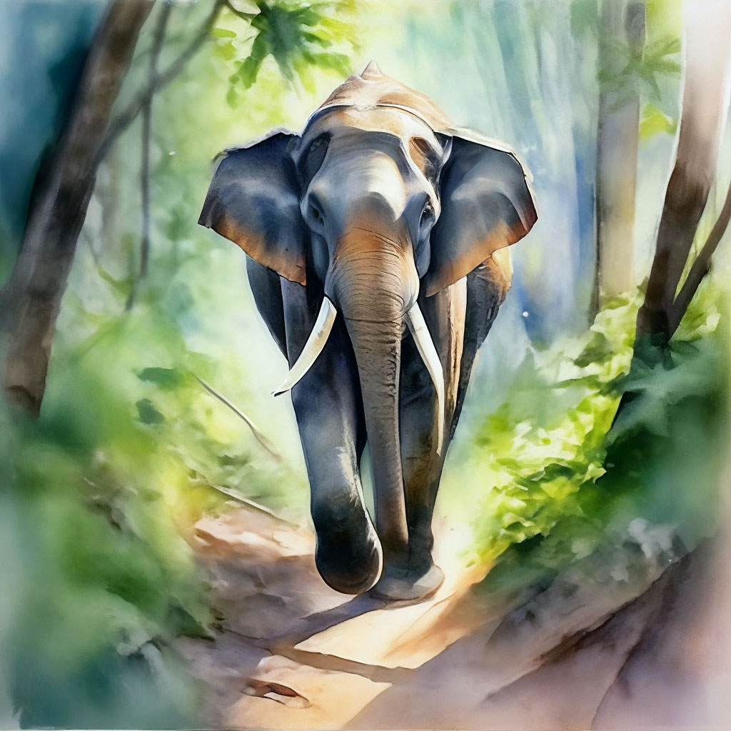 "Watercolor painting Indian elephant walking in the jungle study ...