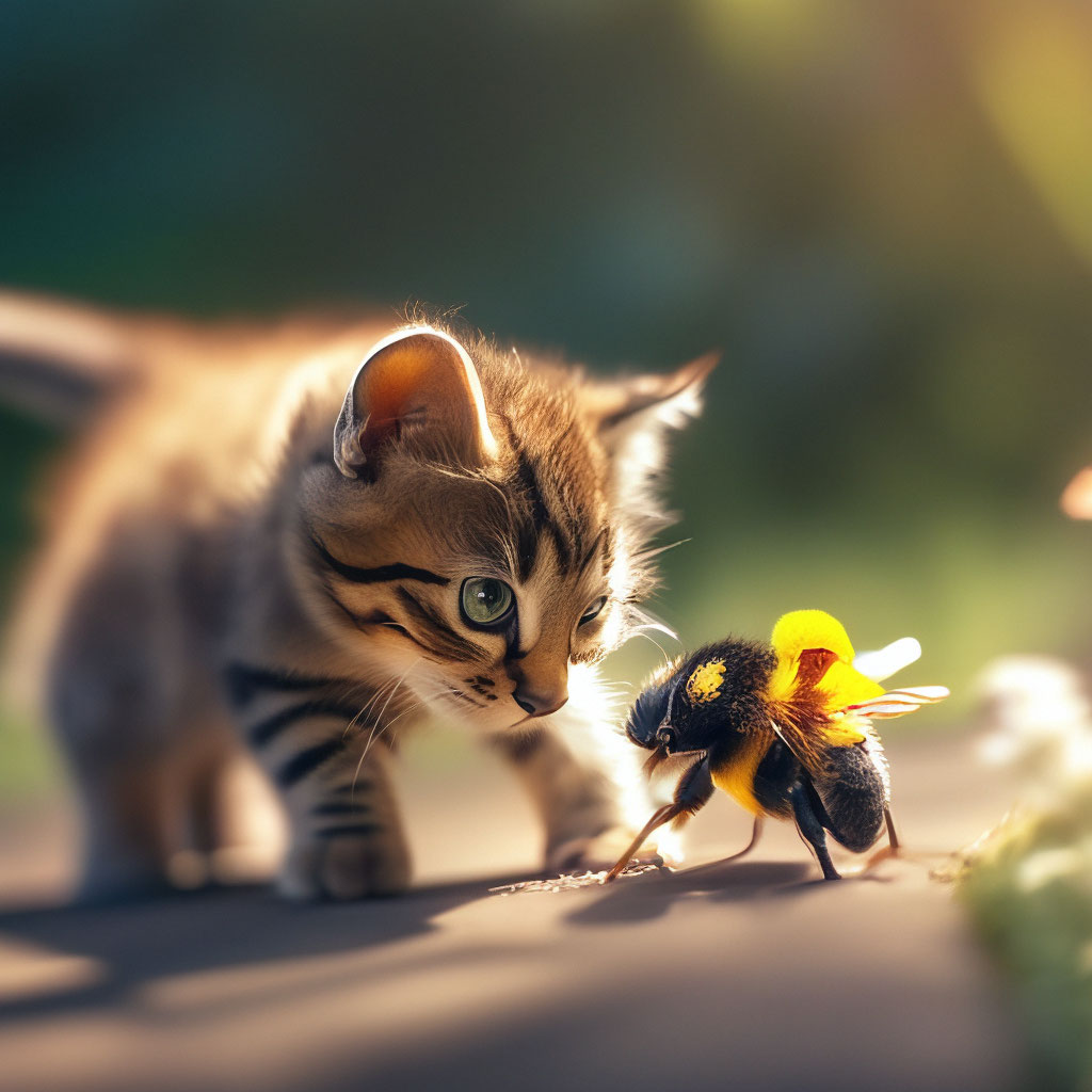 "Bee is friends with a cat, beautiful, professional photo, 4k ...