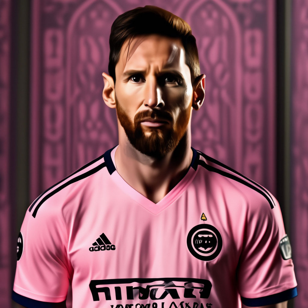 "Messi in inter miami in pink uniform" — image created in Shedevrum