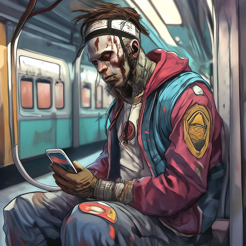 "Character concept, zombie, headband, goatee, tracksuit, holding a ...