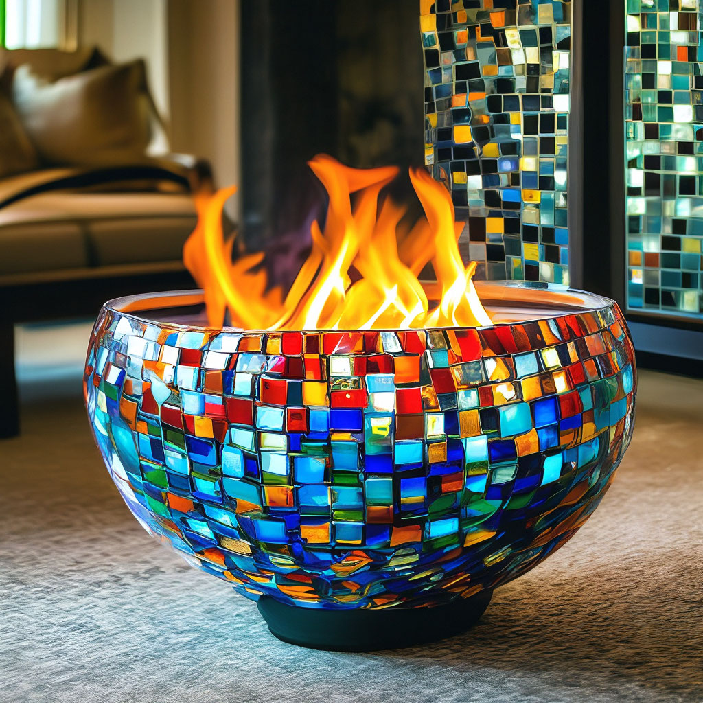 "Fire, Glass mosaic style" — image created in Shedevrum