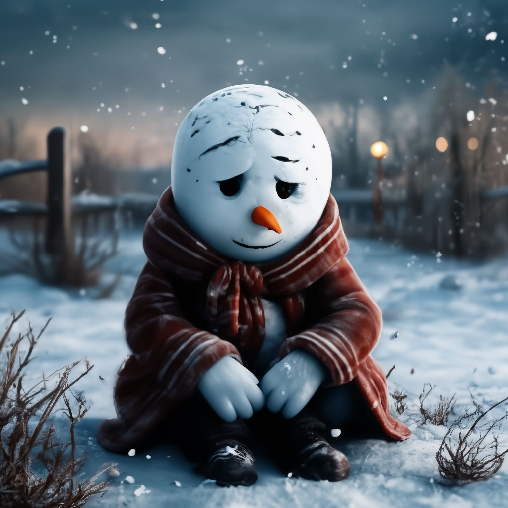 "The snowman is sad" — image created in Shedevrum
