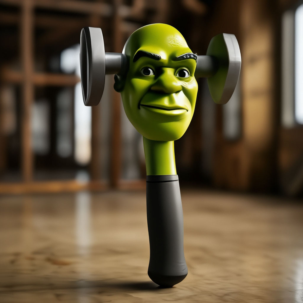 "A construction hammer in the form of a Shrek" — image created in Shedevrum