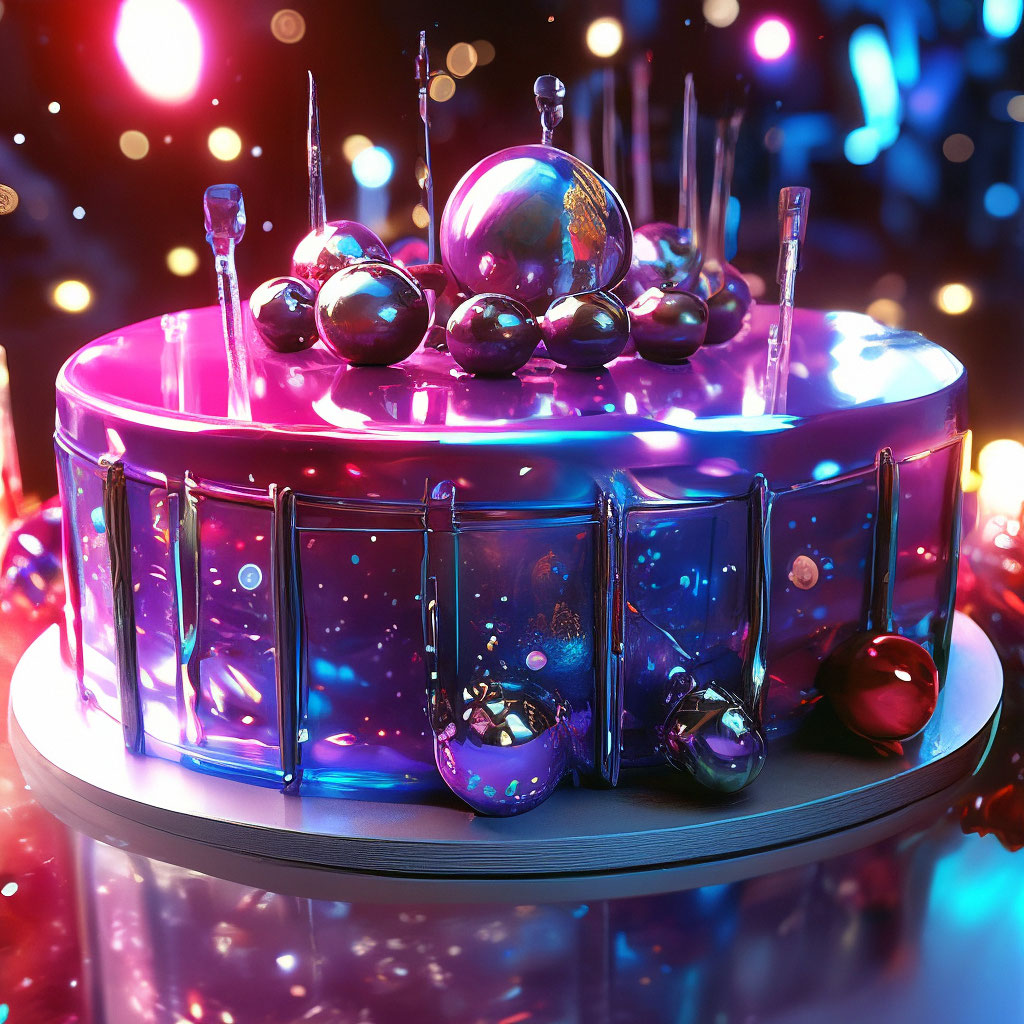 "Beautiful galactic cake, iridescent blue, purple and red colors ...