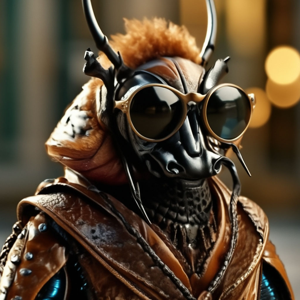 "Anthropomorphic dung beetle, with glasses and stylish hairstyle ...