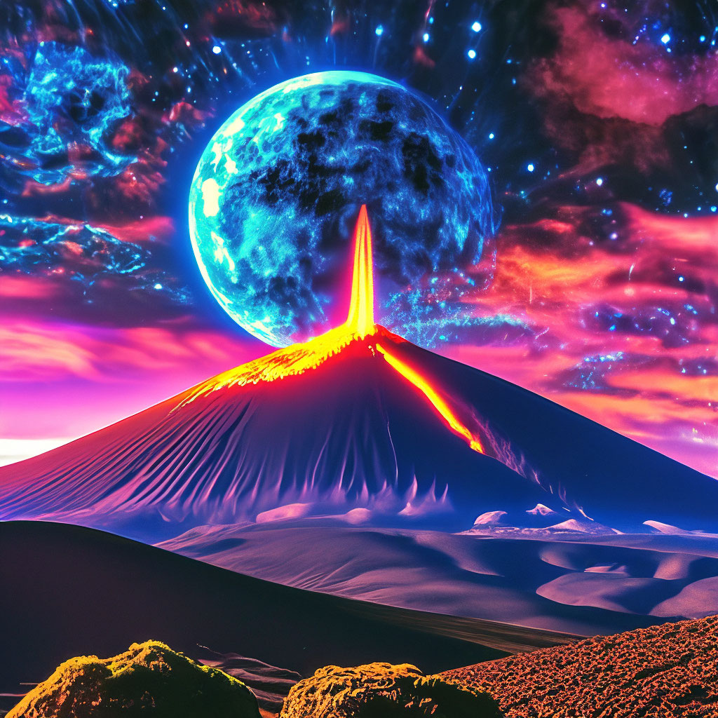 "Teide volcano, night, stars, moon, clouds,, beautiful, realistic ...