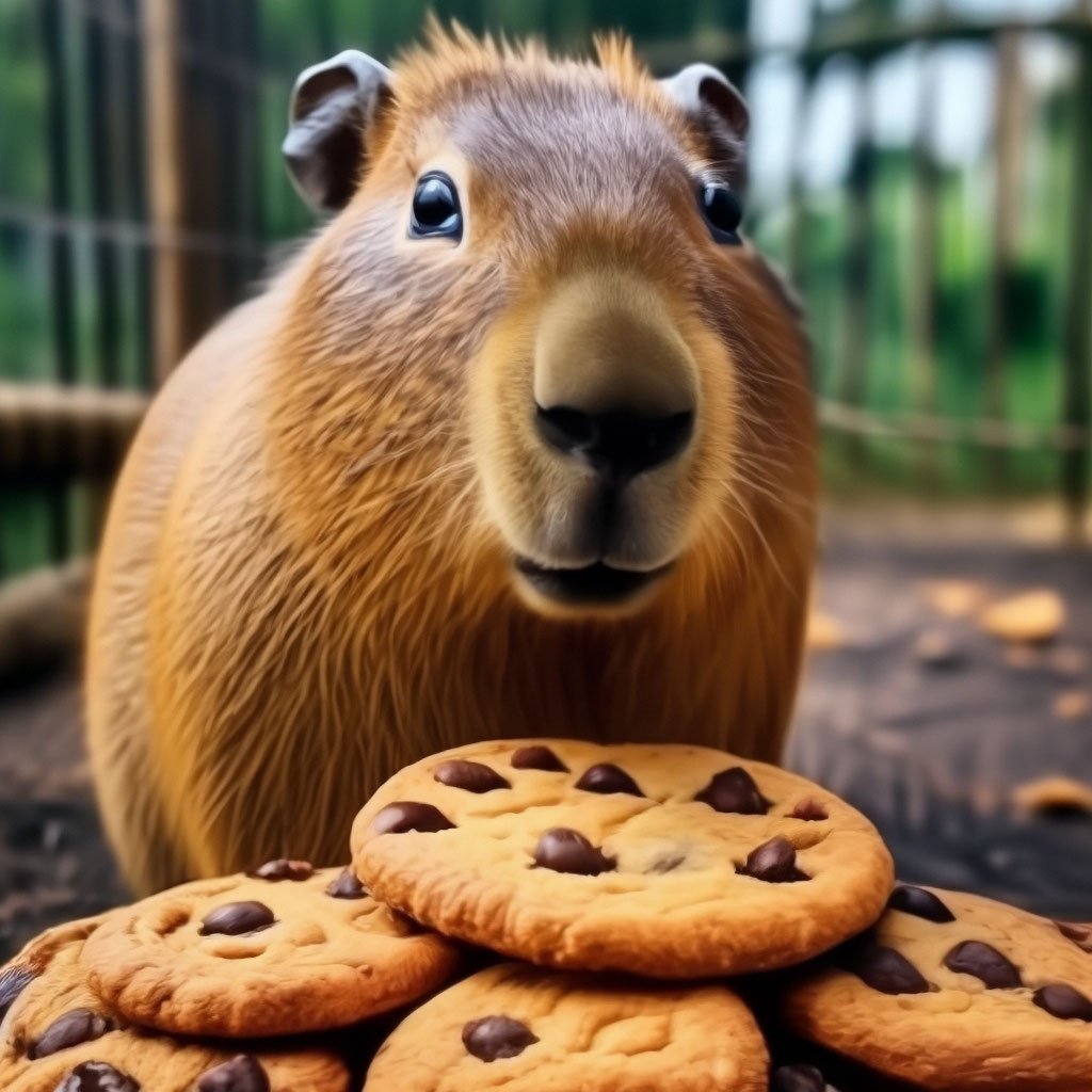 "Capybara chews a cookie🍪" — image created in Shedevrum