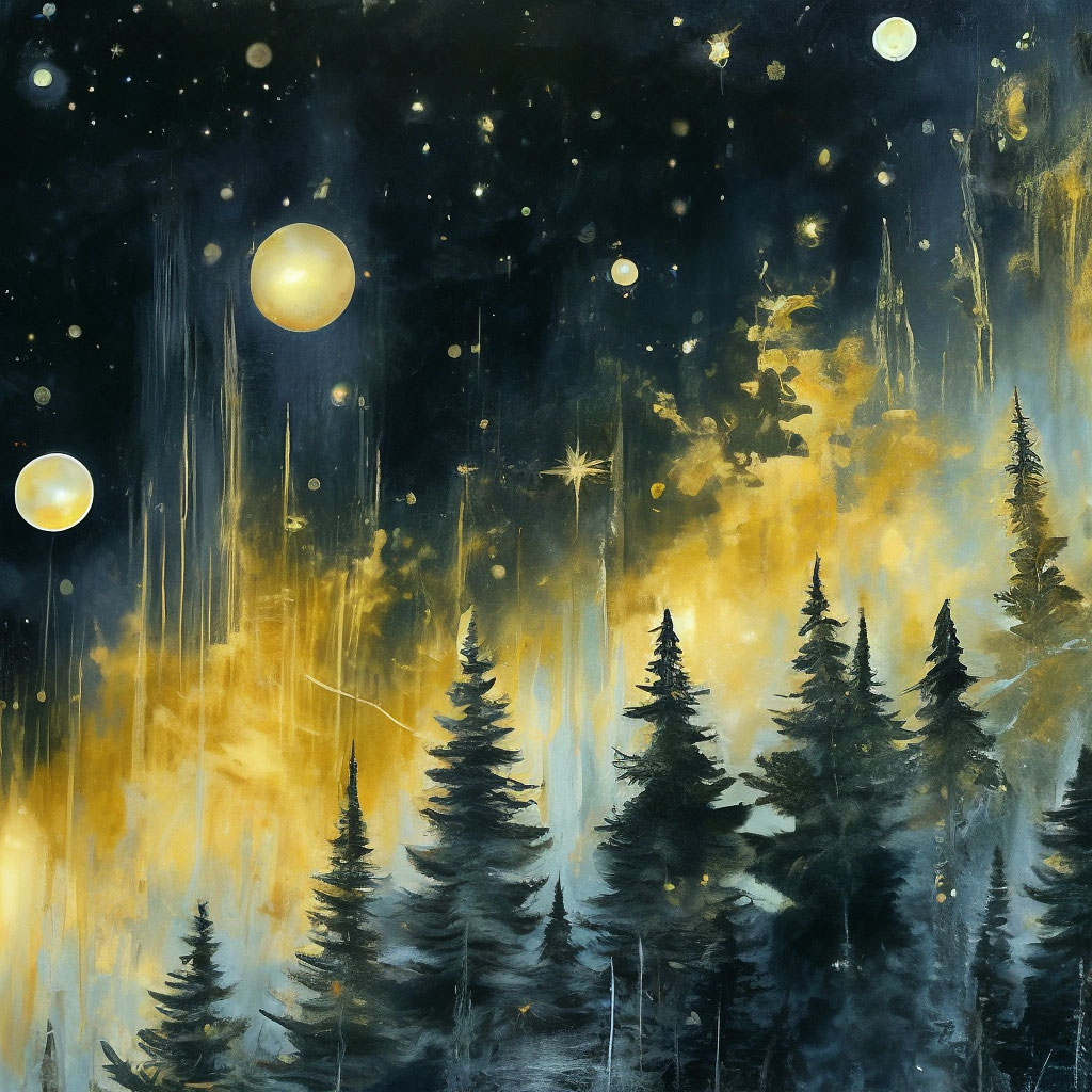 "Golden woman close-up, magic and witchcraft, blizzard, starry swamp ...