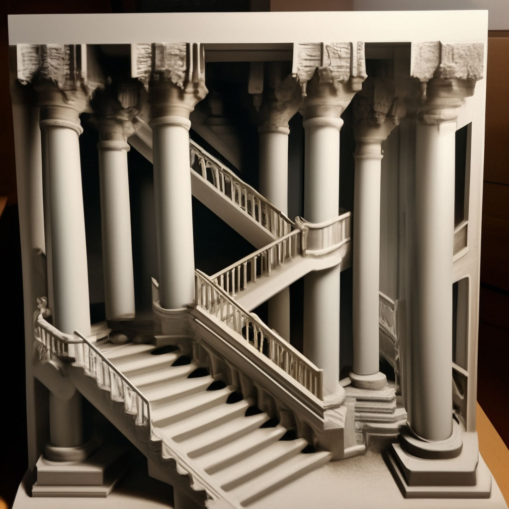 "M.K.Escher stairs Esher 3d engraving pencil drawing, graphics, stairs ...