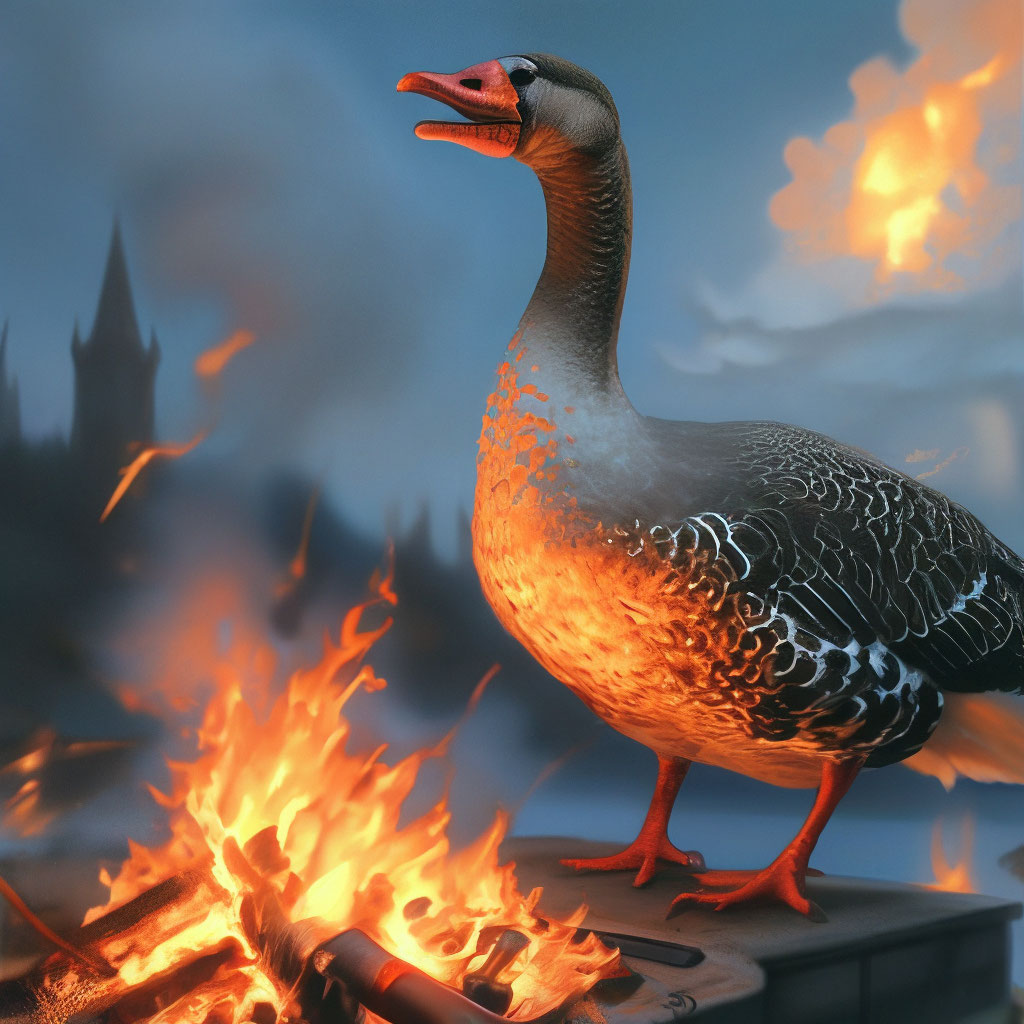 "Fire - eating goose" — image created in Shedevrum