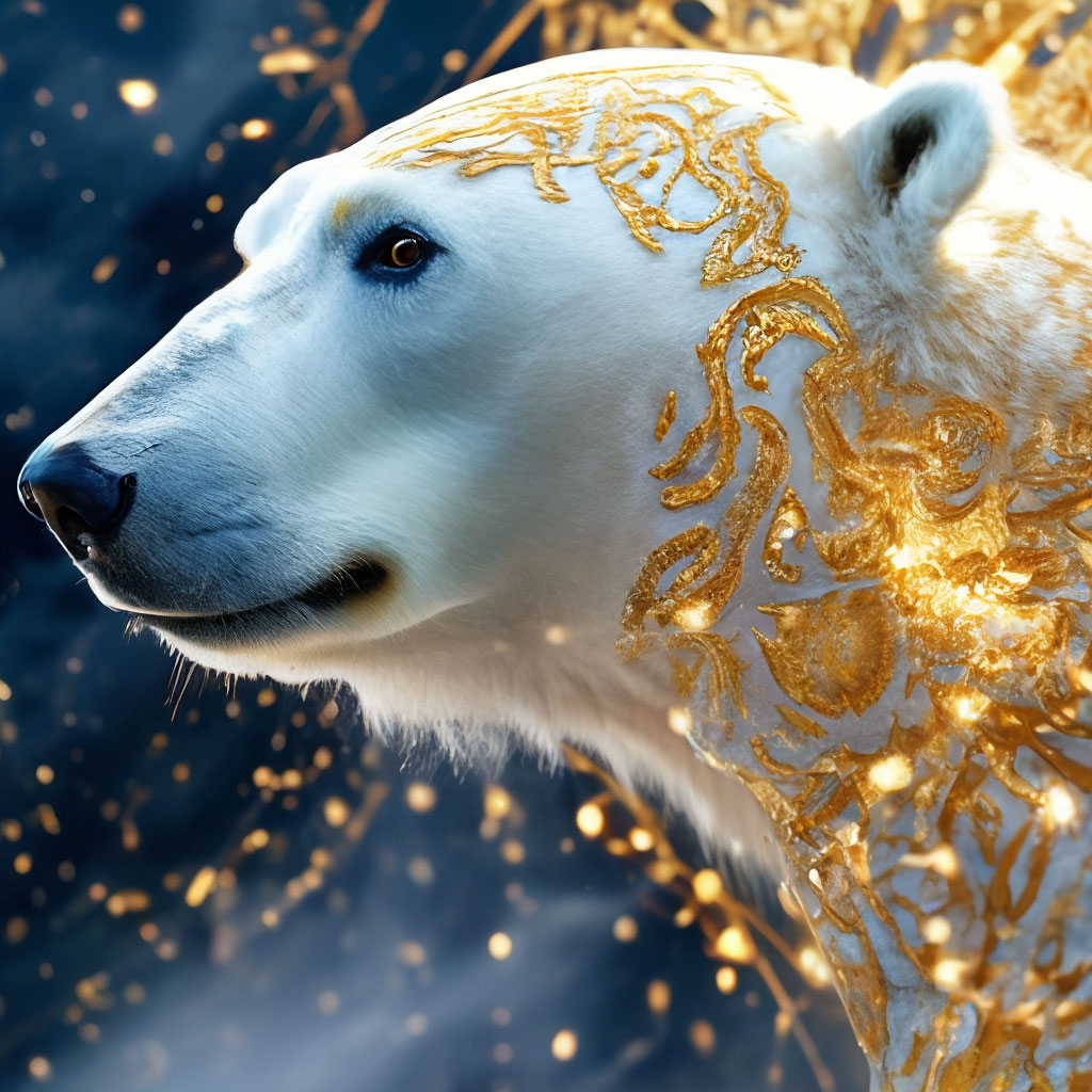 "A trip to the Arctic on polar bears, golden zentangle patterns on the ...