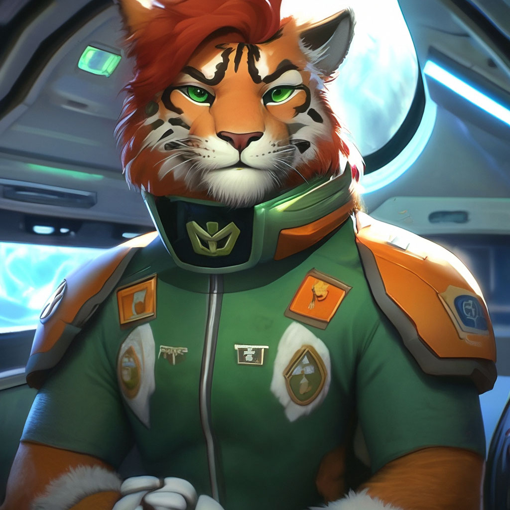 "Anthropomorphic, furry, fluffy, dark red, tiger-puma, male, slim build ...
