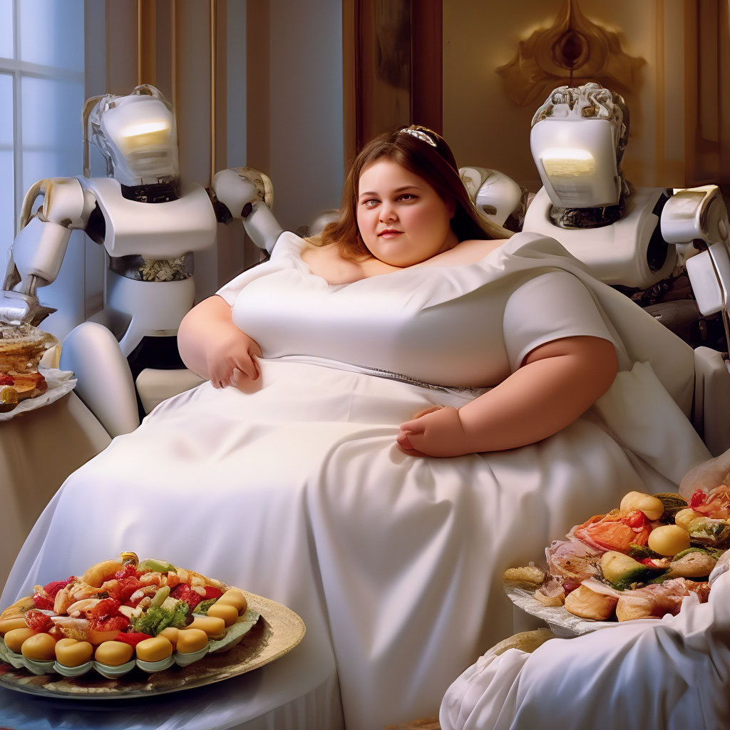 "Photorealism.future.people in palaces, swollen with fat, pampered ...