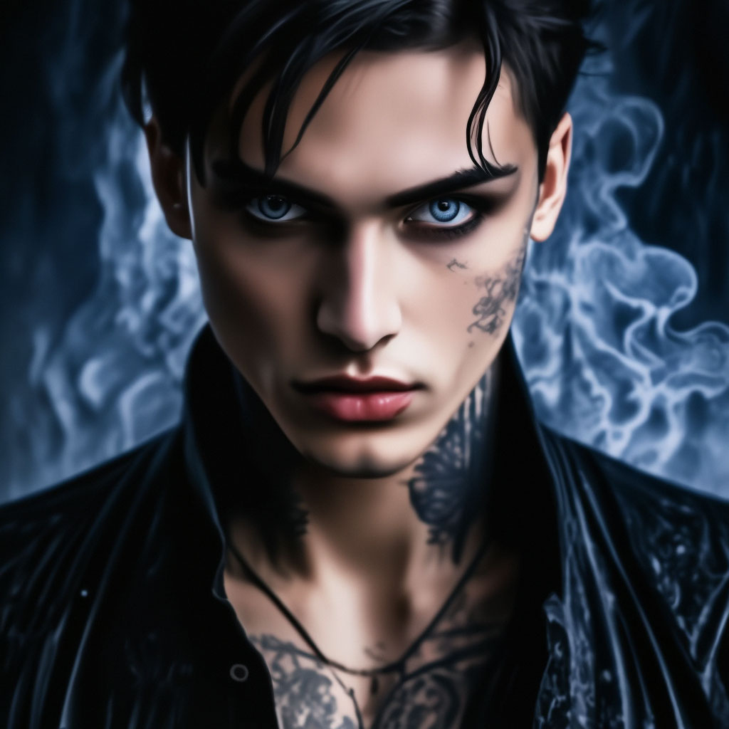"The guy is handsome with expressive eyes,tattoo, watercolor pencil, 5D ...