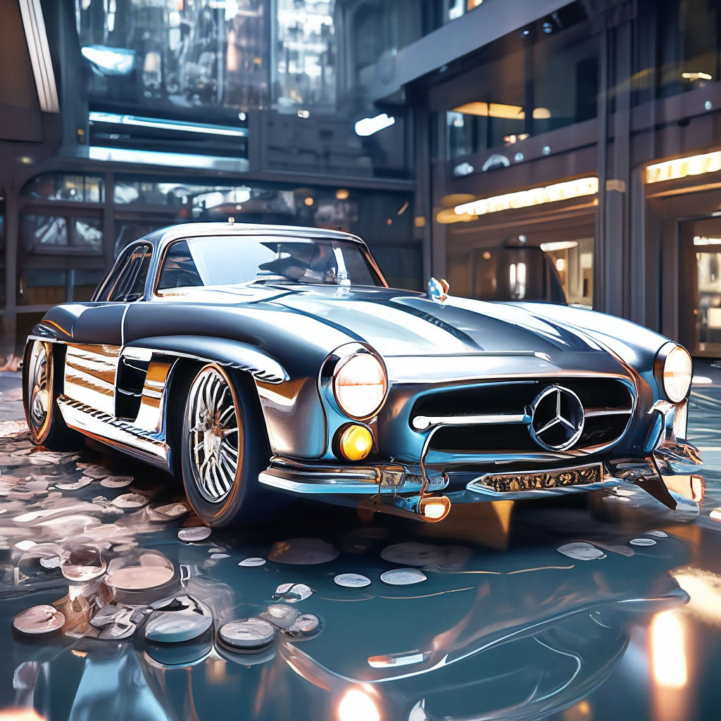 "Mercedes-Benz 300SL AMG cyberpunk steampunk fantasy, Office Building ...