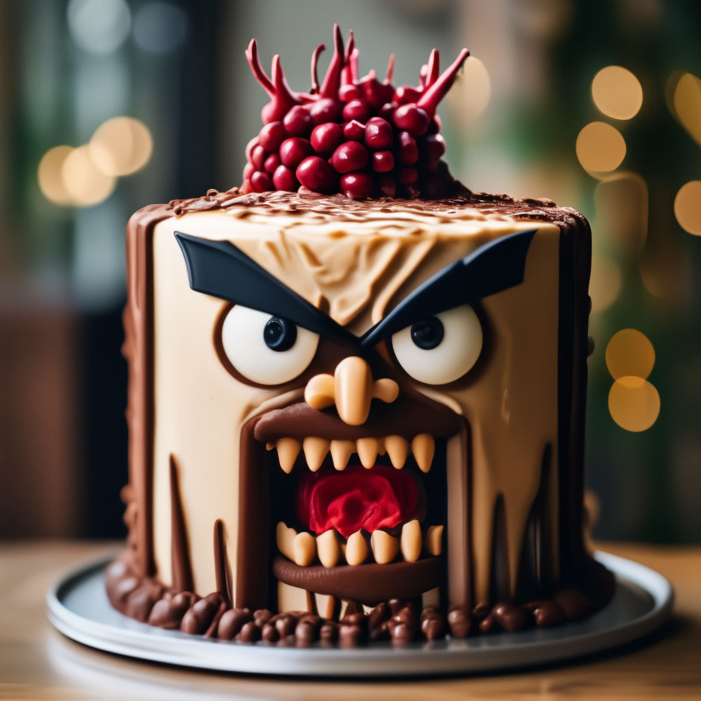 "Angry cake" — image created in Shedevrum