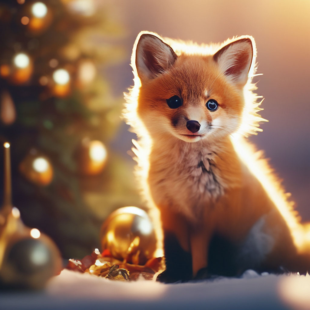 "A beautiful fluffy baby fox cub, around a beautifully decorated ...