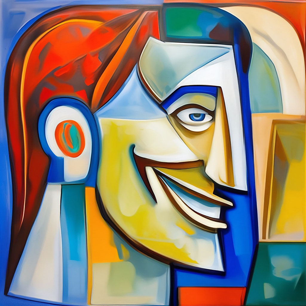 "Art sketch, eclecticism of Miro and Picasso styles, glitter, a man ...