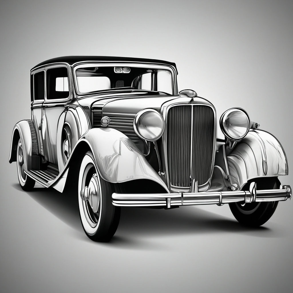 "Retro car contour drawing on white background, vector graphics, vector ...